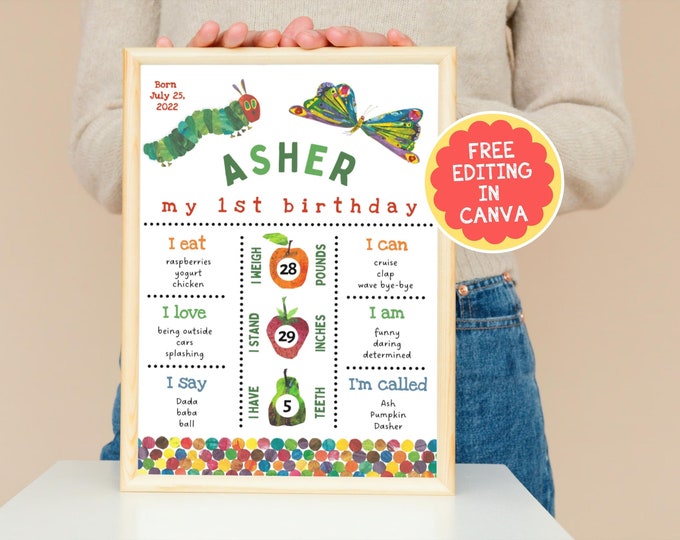 Very Hungry Caterpillar First Birthday Milestone Sign Milestone Poster ...