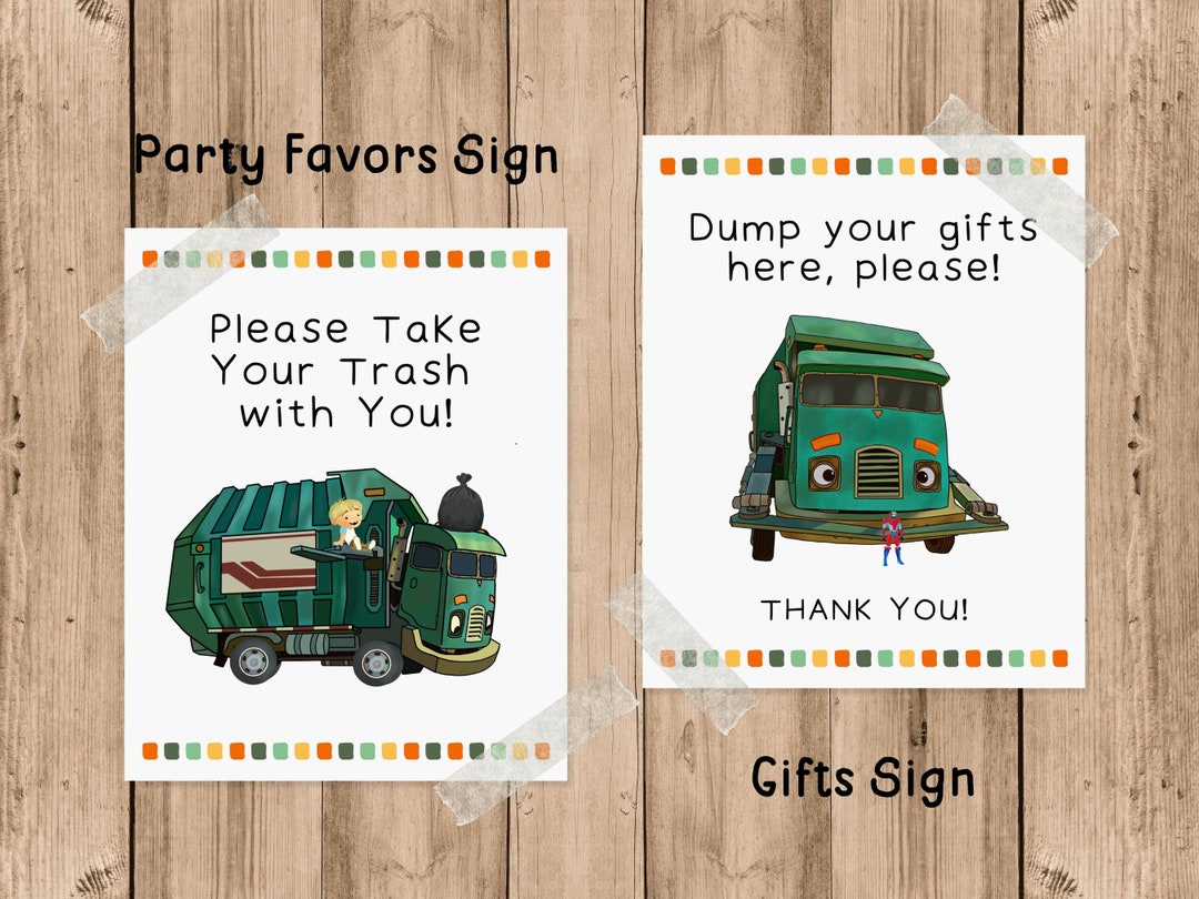 Trash Truck Birthday Party Signs: Favors & Gifts (PDF) - Etsy