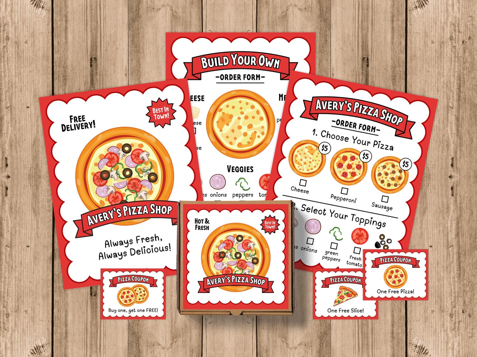 Pizza Shop Pretend Play Printables: Editable Pizzeria Party (digital ...