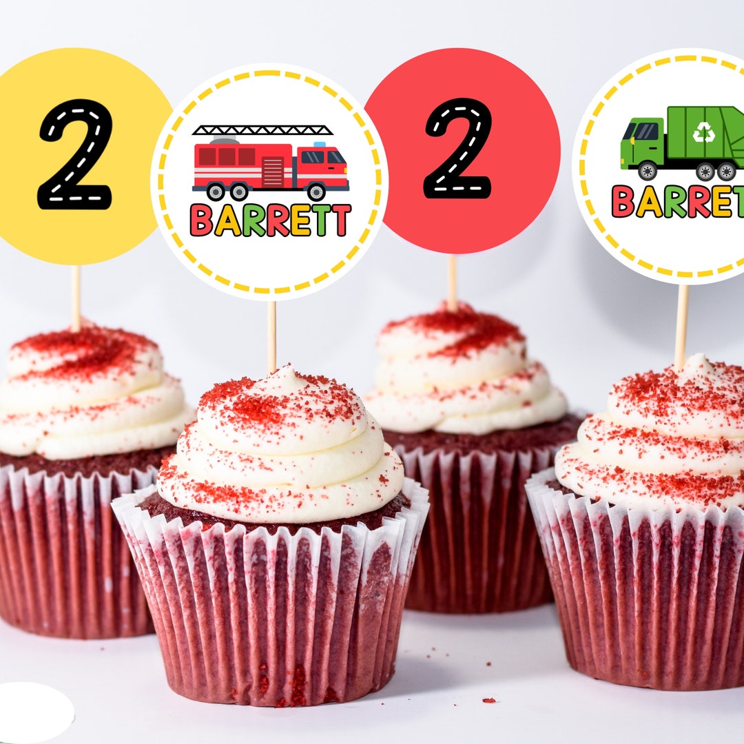 Transportation Cupcake Toppers Traffic Lights Birthday Party Trucks ...