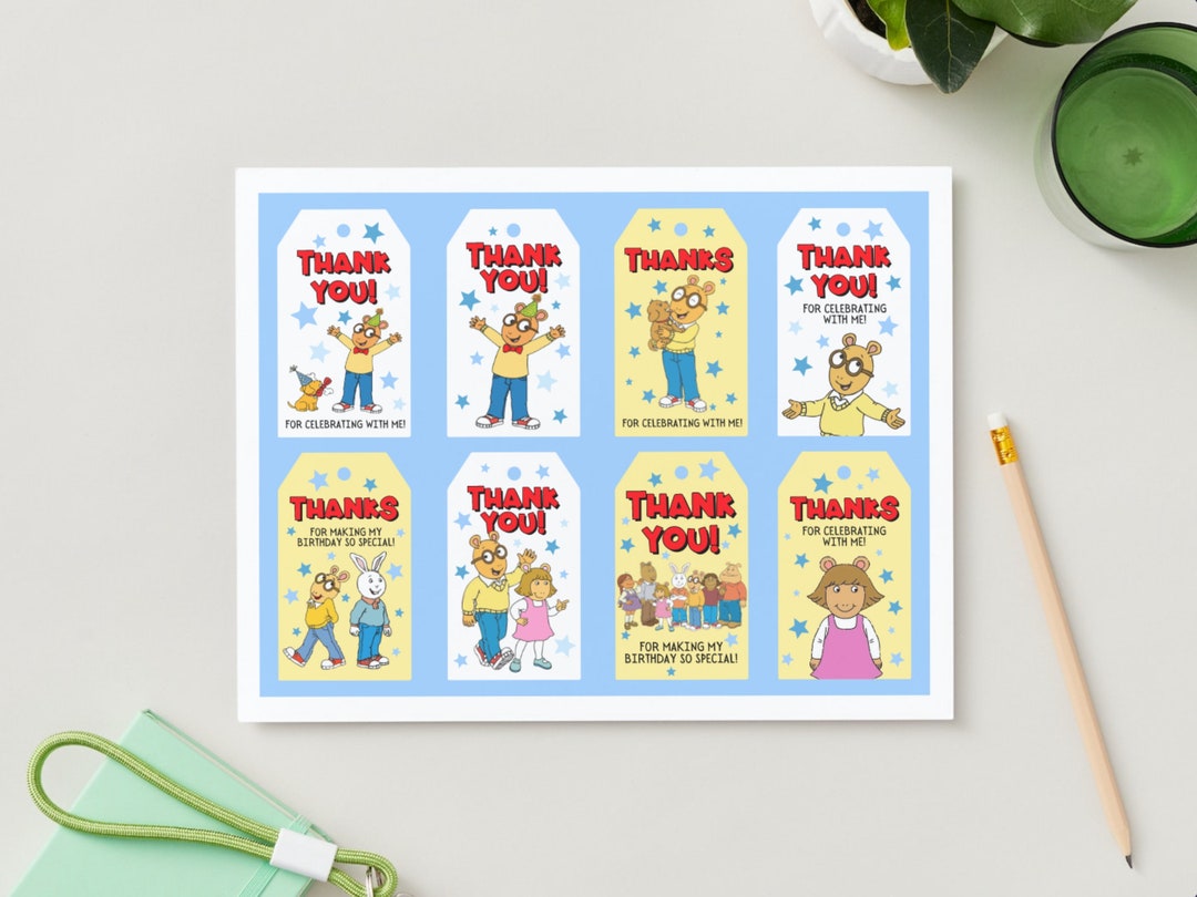 Arthur Show - Thank You Tags - Birthday - Kids - Etsy