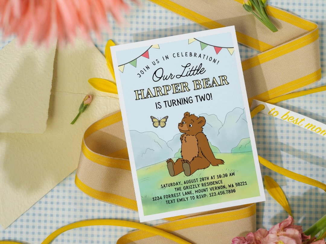 Little Bear Birthday Invitation Editable Template - Etsy