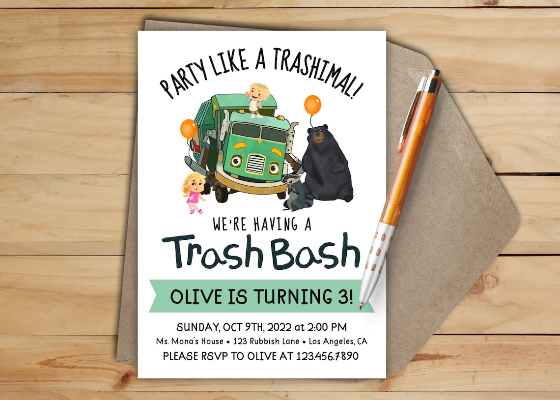 Trash Truck Show - Birthday Invitation - Trash Bash - Photo Invite ...