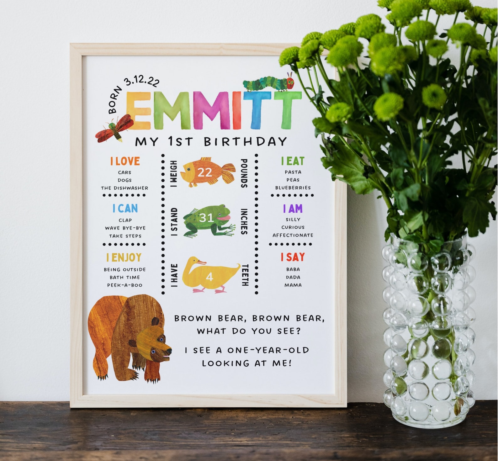 Brown Bear 1st Birthday Milestone Poster (digital File) - Etsy