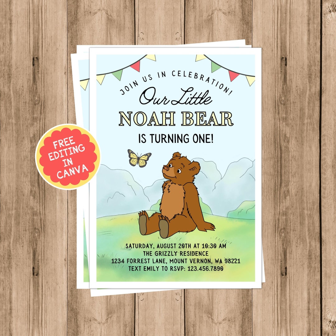 Little Bear - Birthday Invitation - Editable Template - Etsy