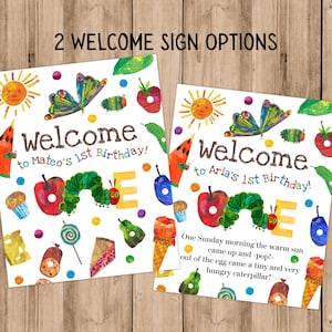 Hungry Caterpillar - Welcome Sign - Buffet Sign - First Birthday - Baby ...