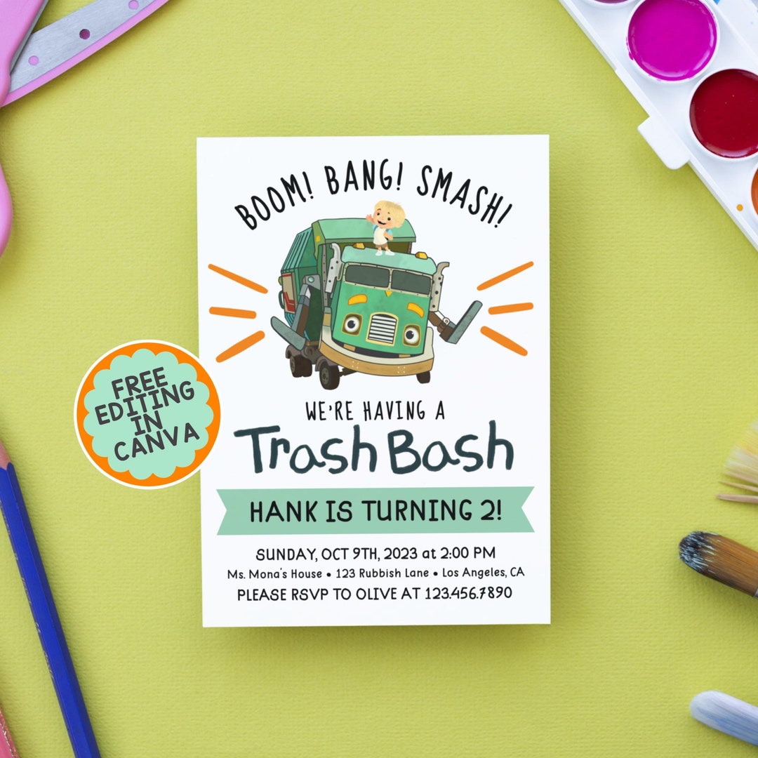 Trash Truck Show - Birthday Invitation - Trash Bash - Photo Invite ...
