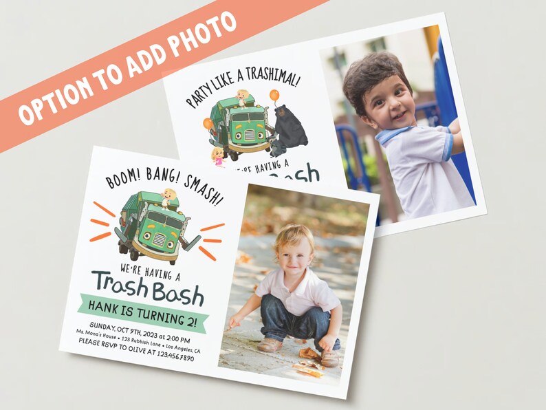Trash Truck Show - Birthday Invitation - Trash Bash - Photo Invite ...