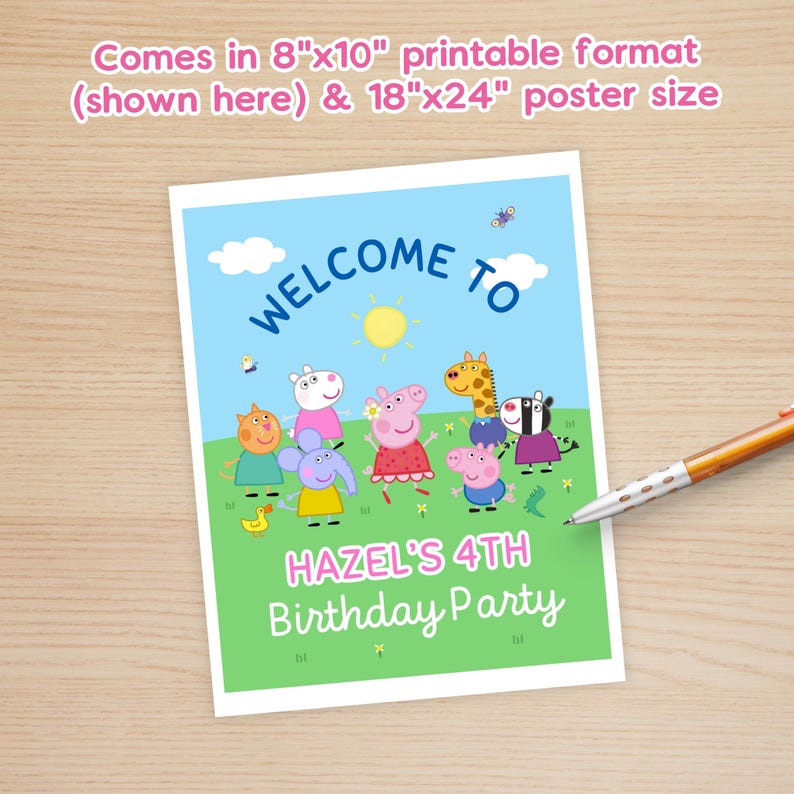 Peppa Pig - Birthday Welcome Sign - Friends - Editable Template ...