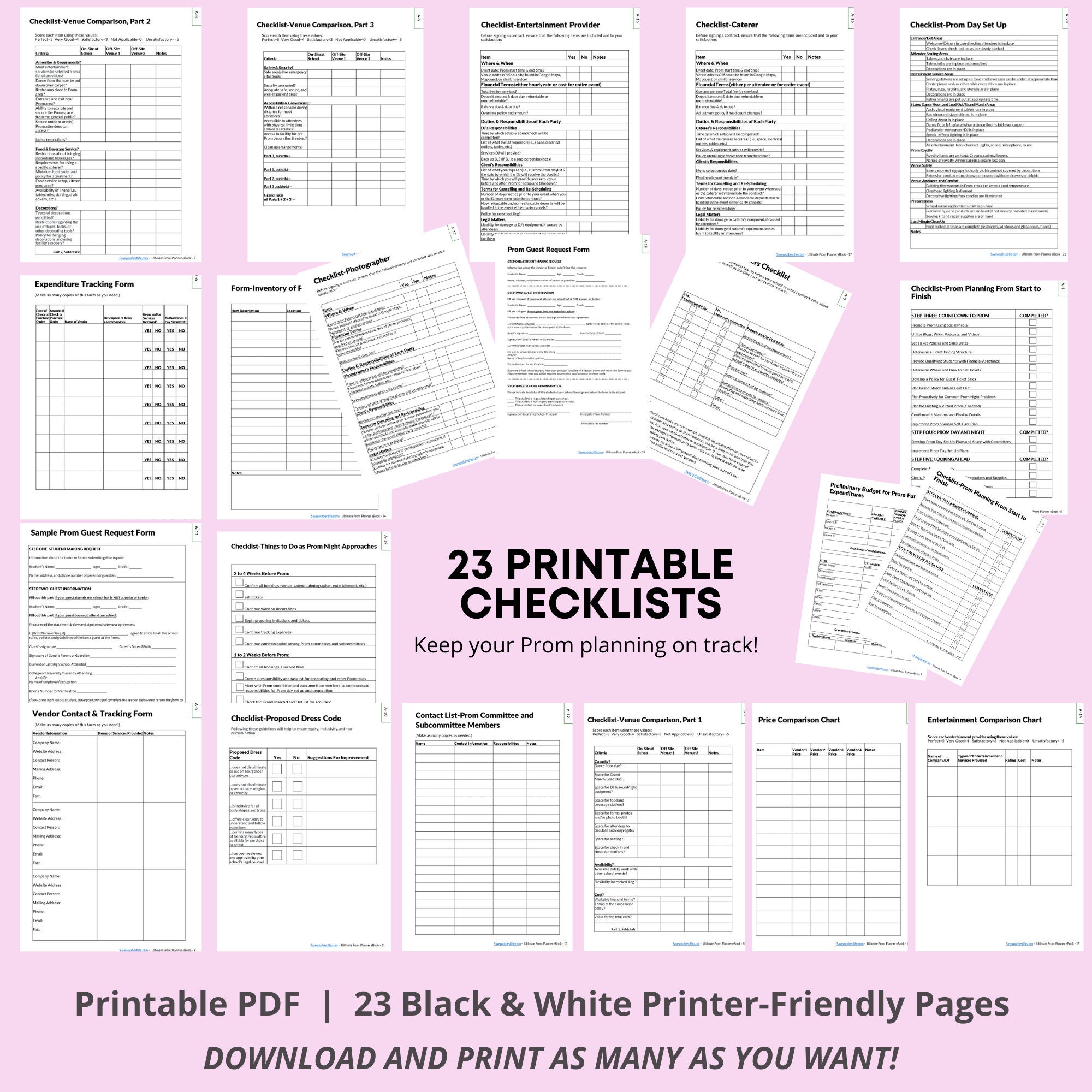 Printable Prom Planning Checklists: High School Event Planner (PDF) - Etsy