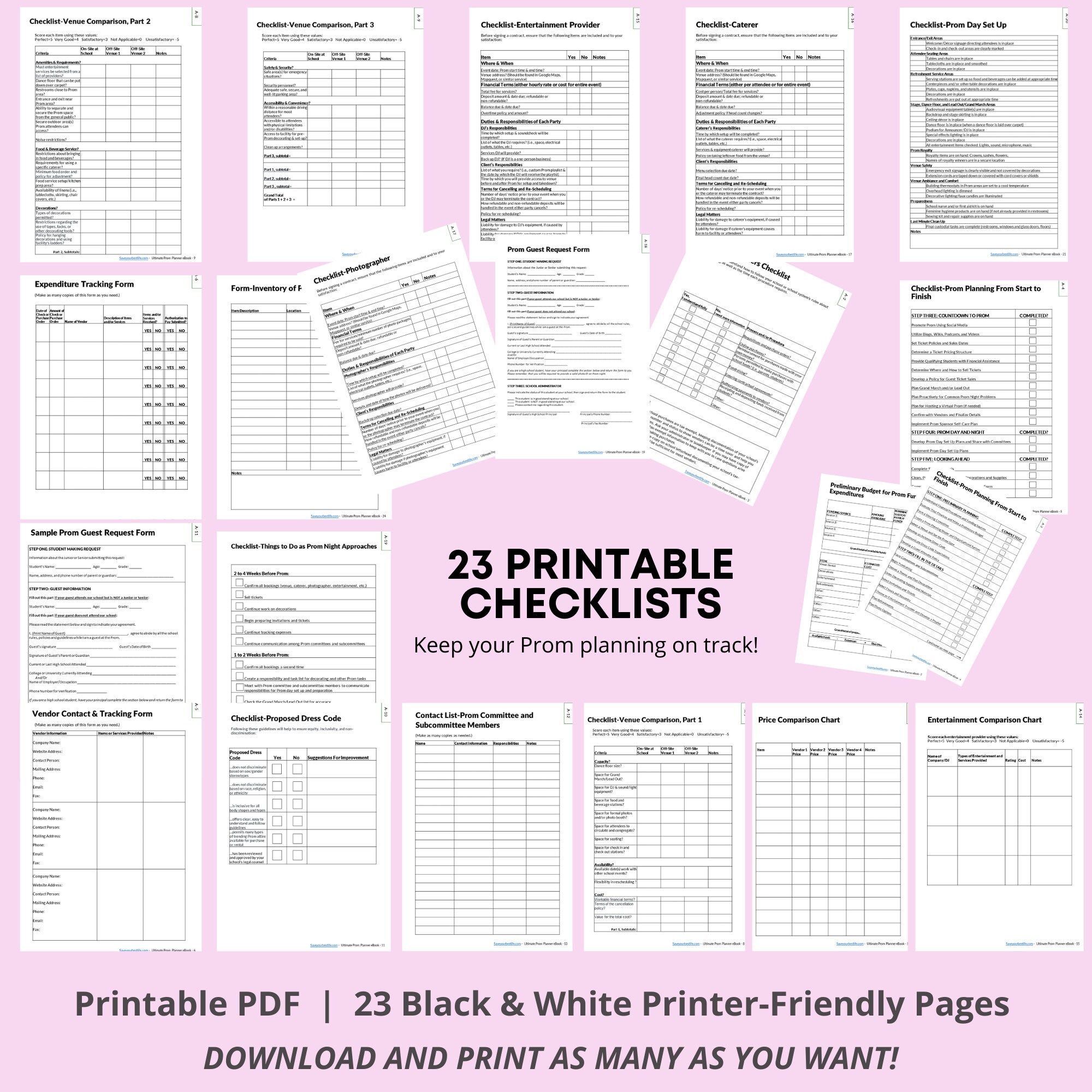 Printable Prom Planning Checklists: High School Event Planner (PDF) - Etsy