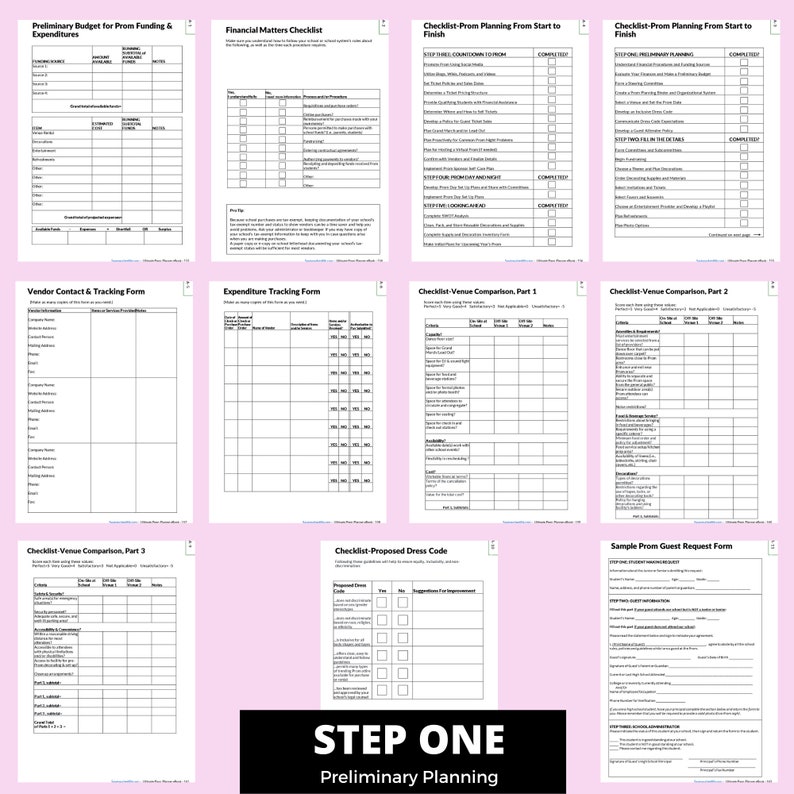 Printable Prom Planning Checklists: High School Event Planner (PDF ...