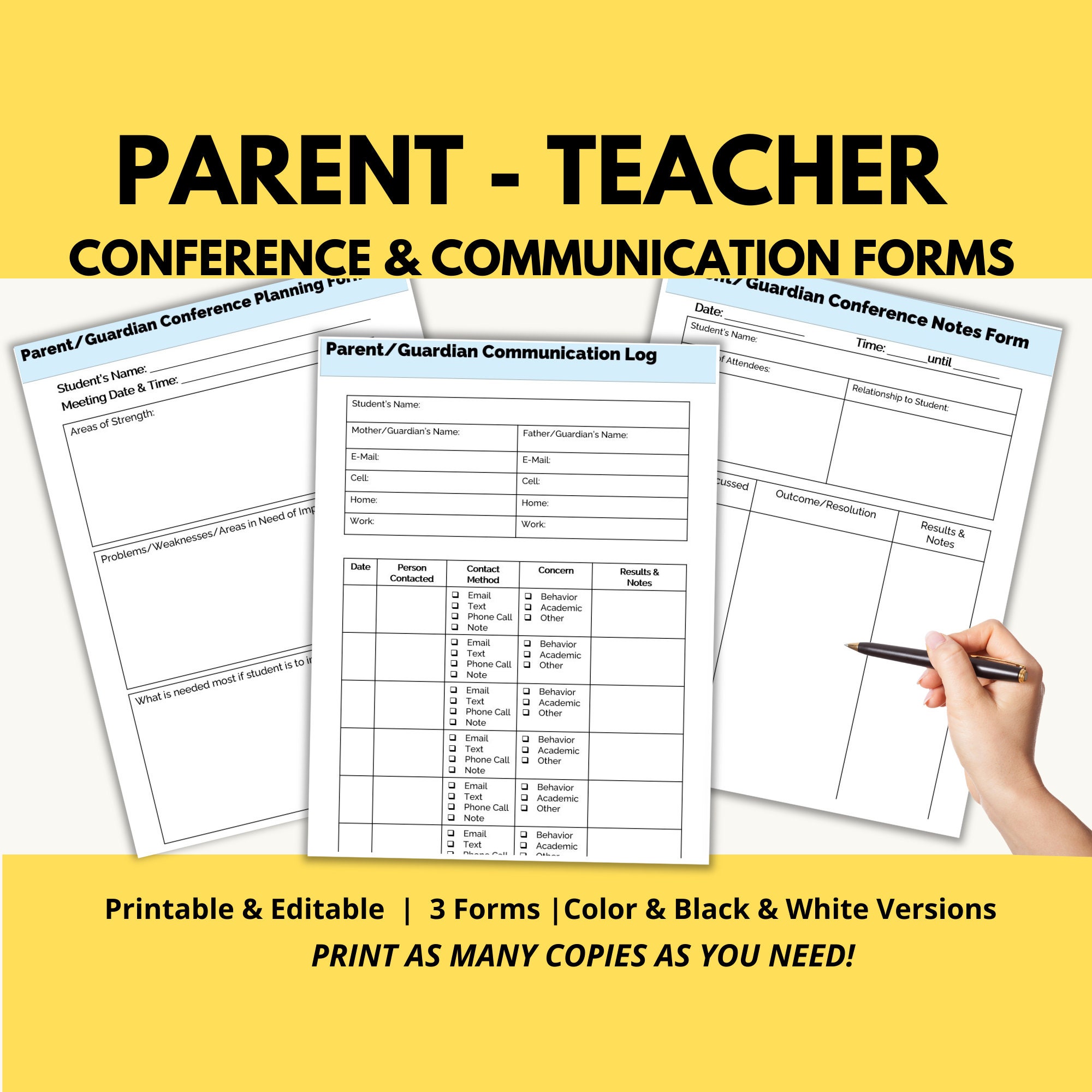 Parent Teacher Conference Meeting Planner & Resources, Parent ...