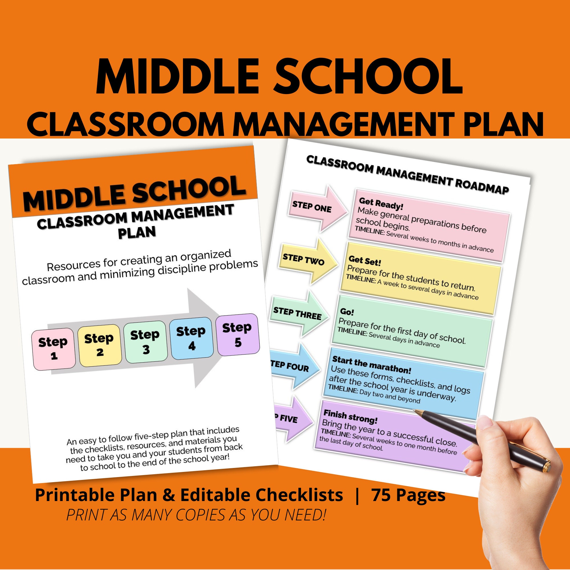 Middle School Teacher's Guide to Classroom Management Plan, Printable ...
