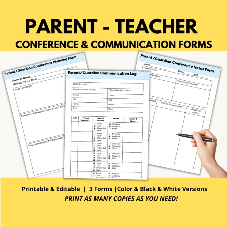 Parent Teacher Conference Meeting Planner & Resources, Parent ...