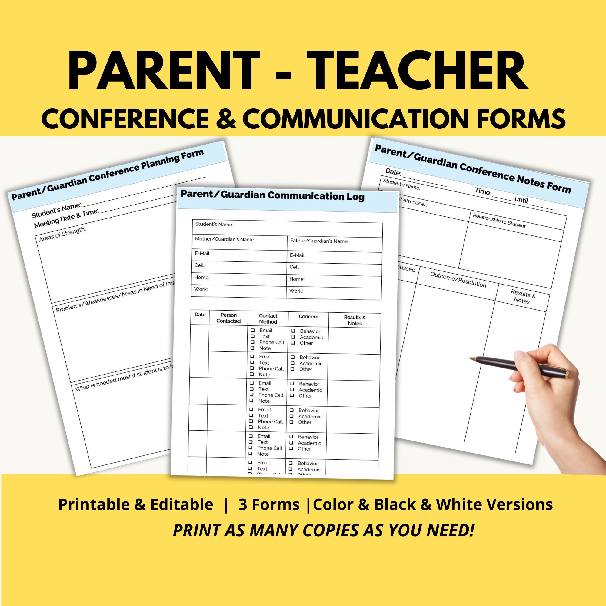 Parent Teacher Conference Meeting Planner & Resources, Parent ...