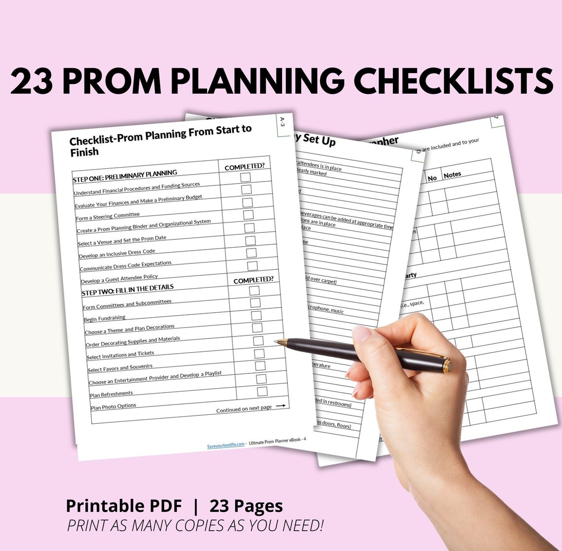 Printable Prom Planning Checklists: High School Event Planner (PDF) - Etsy