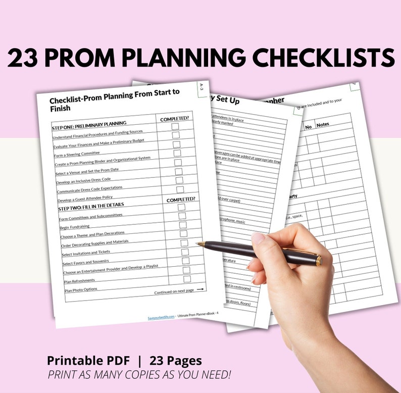 Printable Prom Planning Checklists: High School Event Planner (PDF) - Etsy