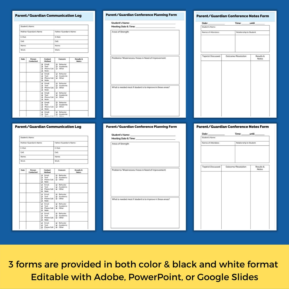 Parent Teacher Conference Meeting Planner & Resources, Parent ...