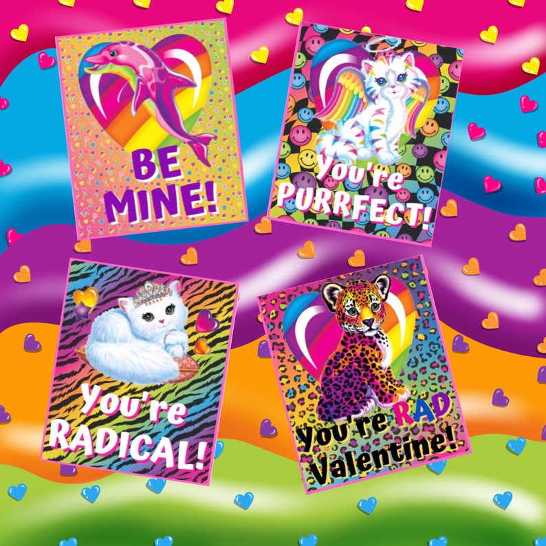 Vintage Lisa Frank Inspired Valentines Day Cards Set of 4 Cheetah Angel ...