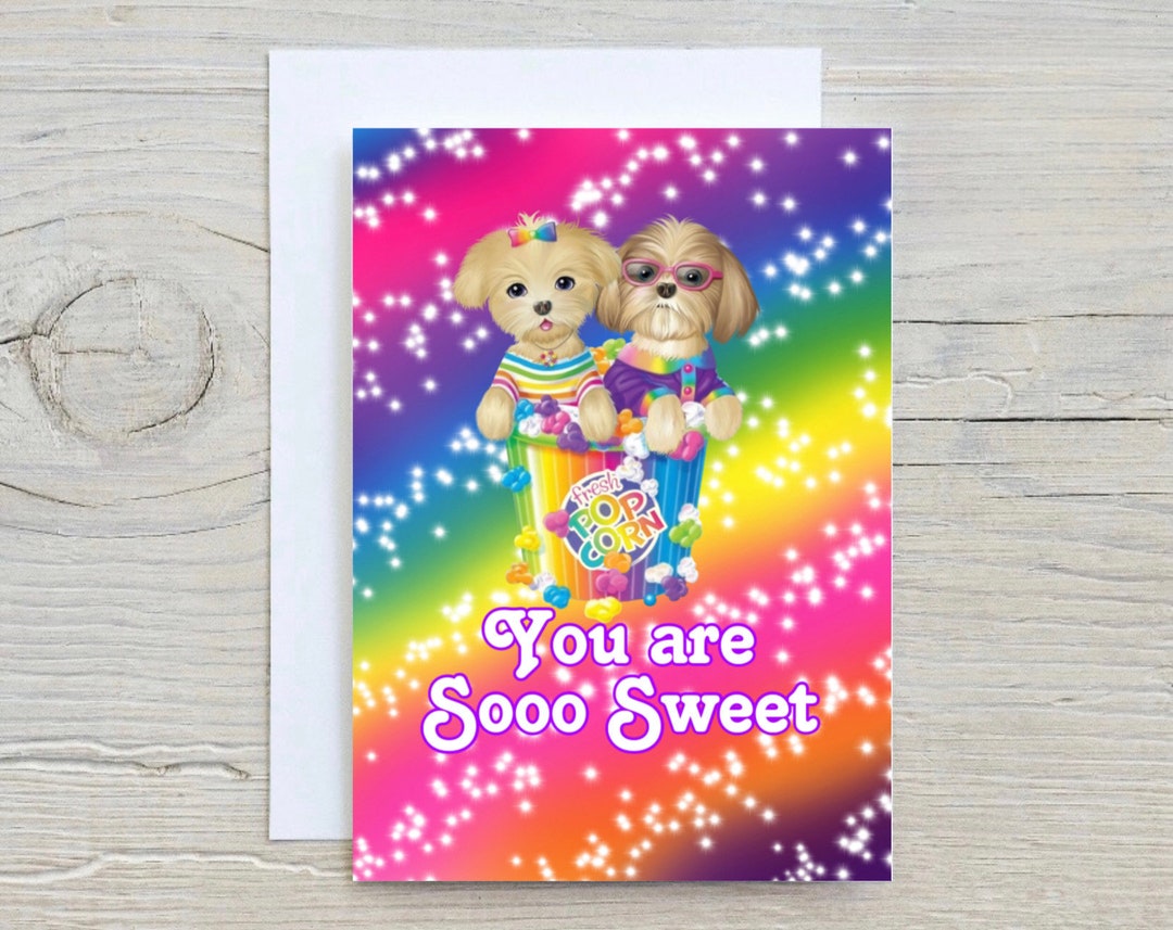 Vintage Lisa Frank Inspired Greeting Card 5x7 Rainbow Popcorn Puppies ...