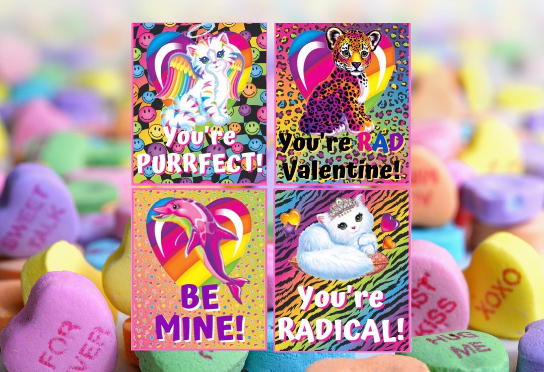 Vintage Lisa Frank Inspired Valentines Day Cards Set of 4 Cheetah Angel ...