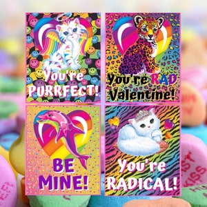 Vintage Lisa Frank Inspired Valentines Day Cards Set of 4 Cheetah Angel ...