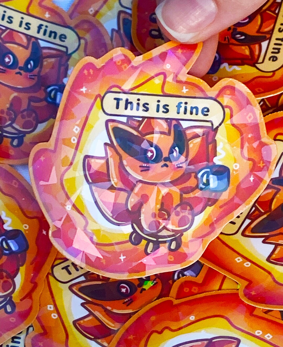 This is Fine Sticker, Kawaii Sticker, Holographic Sticker, Orange ...