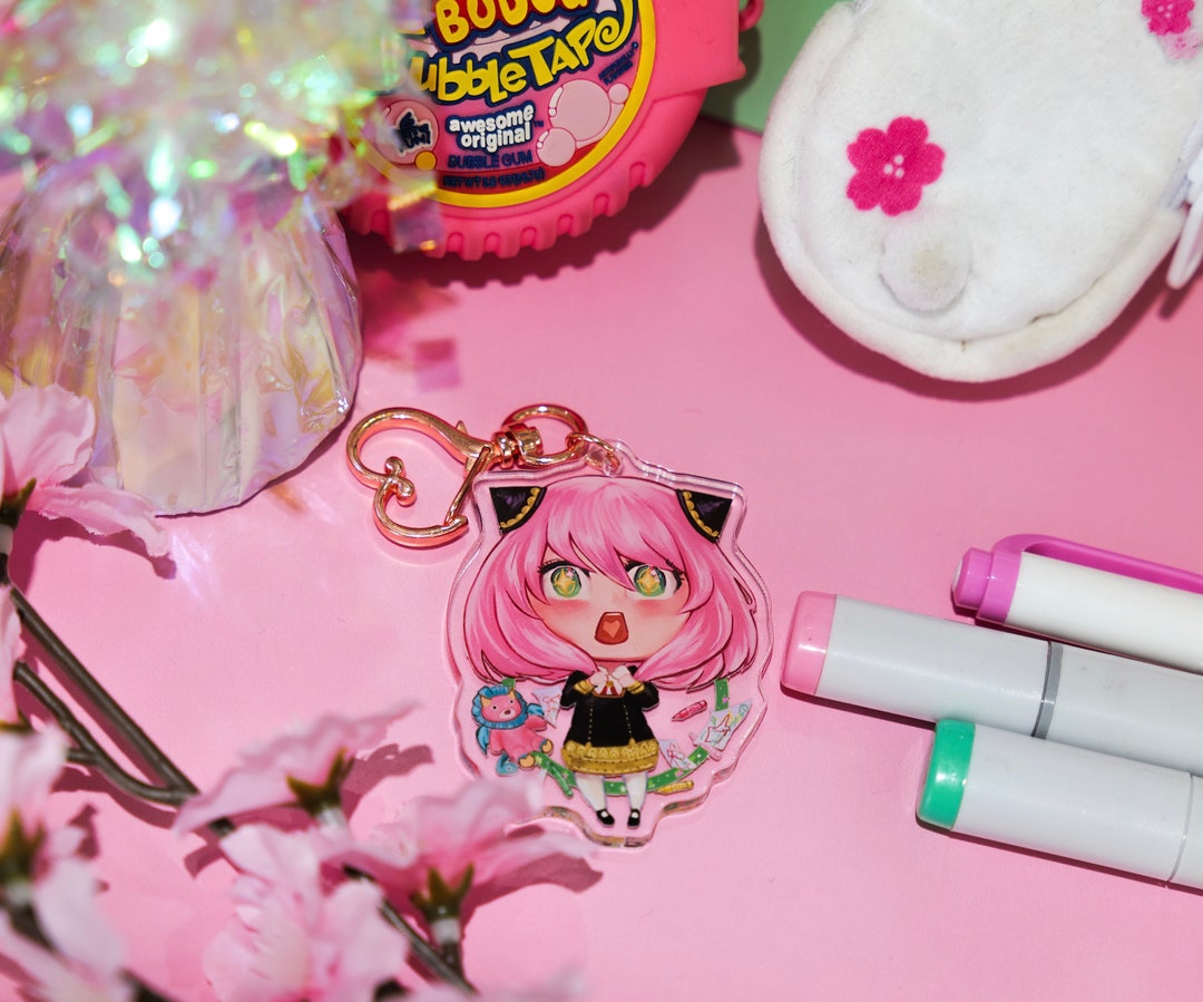 Acrylic Charm, Anime Inspired, Pink Hair Anime Girl, Kawaii Charm ...