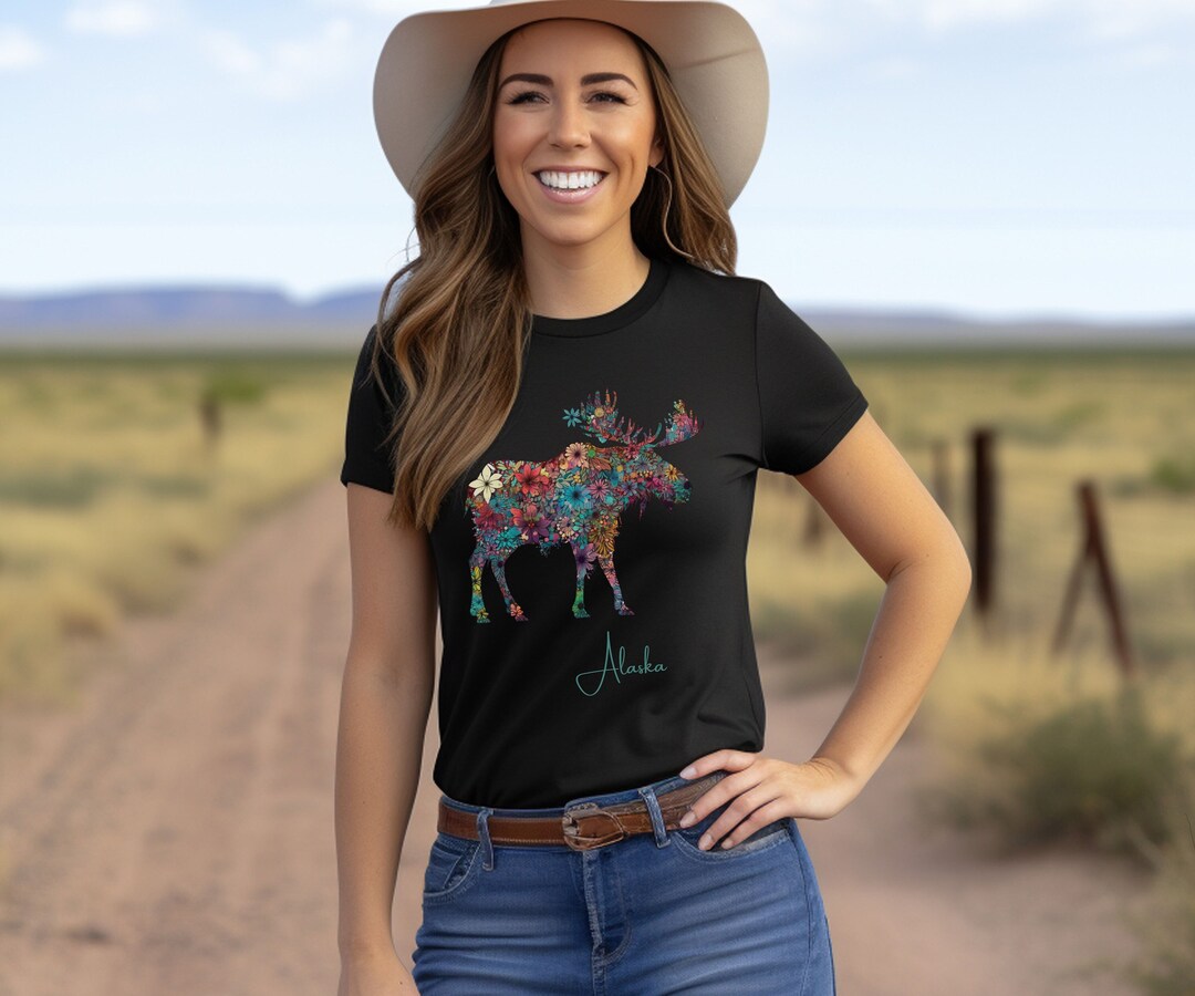 Alaska Floral Moose Shirt, State of Alaska T-shirt, Rugged Alaska Shirt ...
