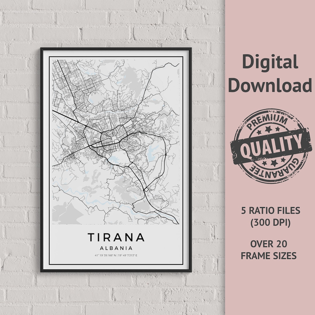 Mapa de Tirana Mapa de la ciudad de Tirana Impresión de - Etsy España