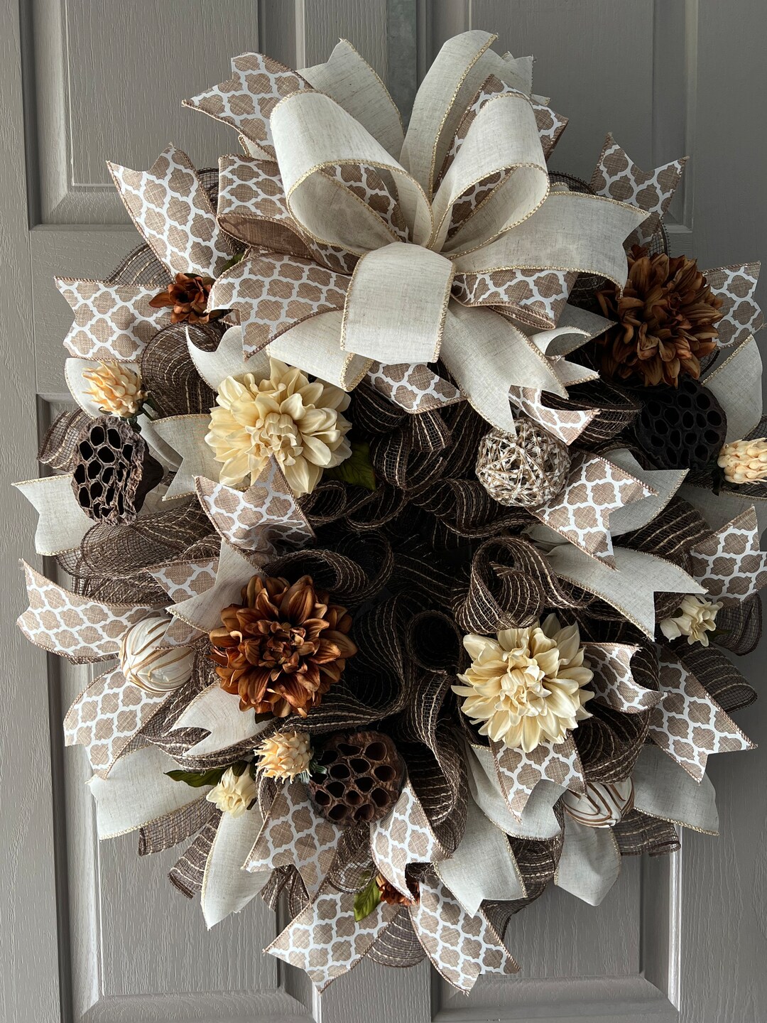 Beautiful Neutral Tone Wreath Cream and Brown Flower Wreath Tan and ...