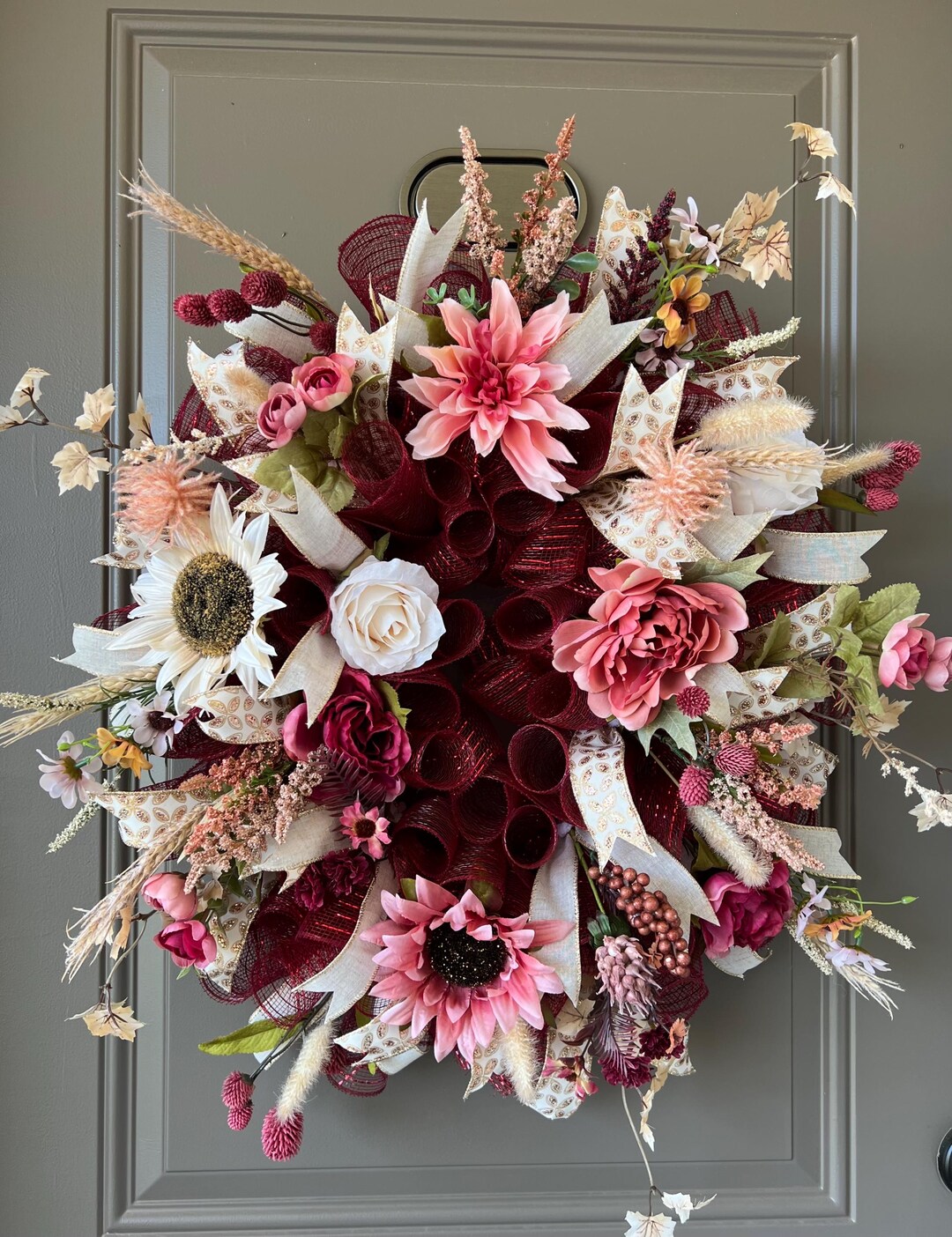 Pink Cranberry Fall Wreath, Autumn Door Decor - Etsy