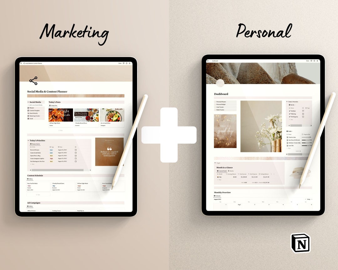 Notion Template Bundle Content Planner, Social Media Marketing and ...
