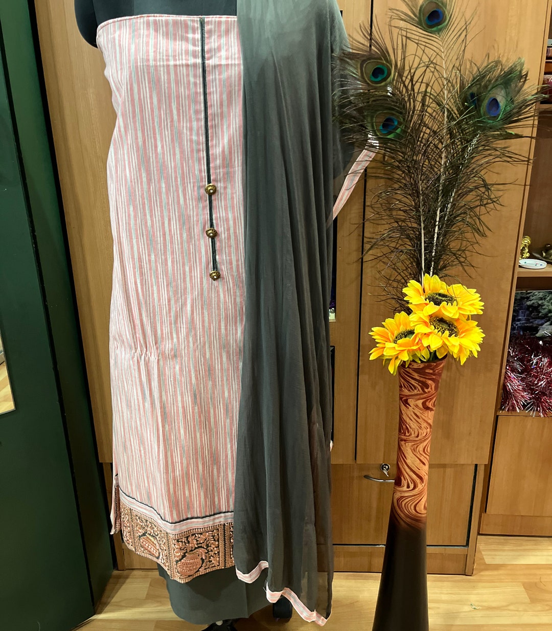 Pure Cotton Vertical Lines Dress Material, Unstitched Material , Salwar ...