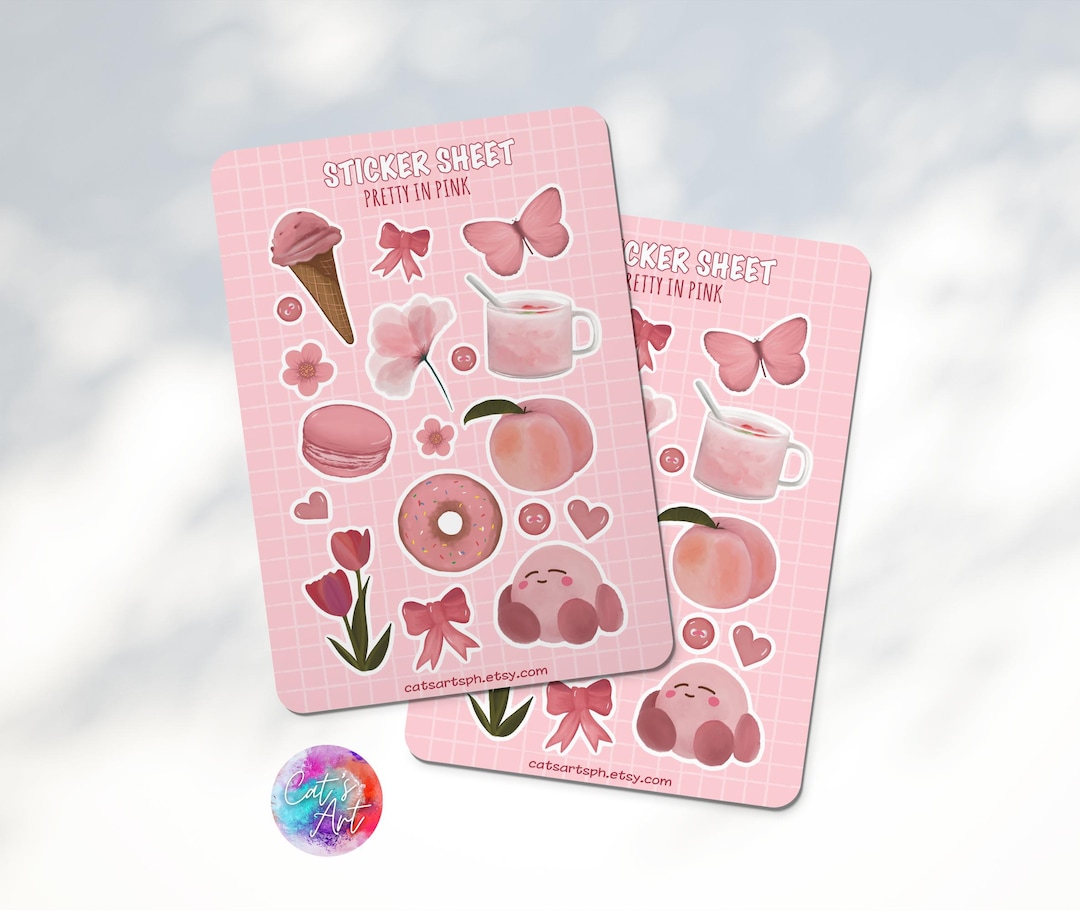Pink Aesthetic Sticker Sheet, Pink Kawaii Stickers, Planner Stickers ...