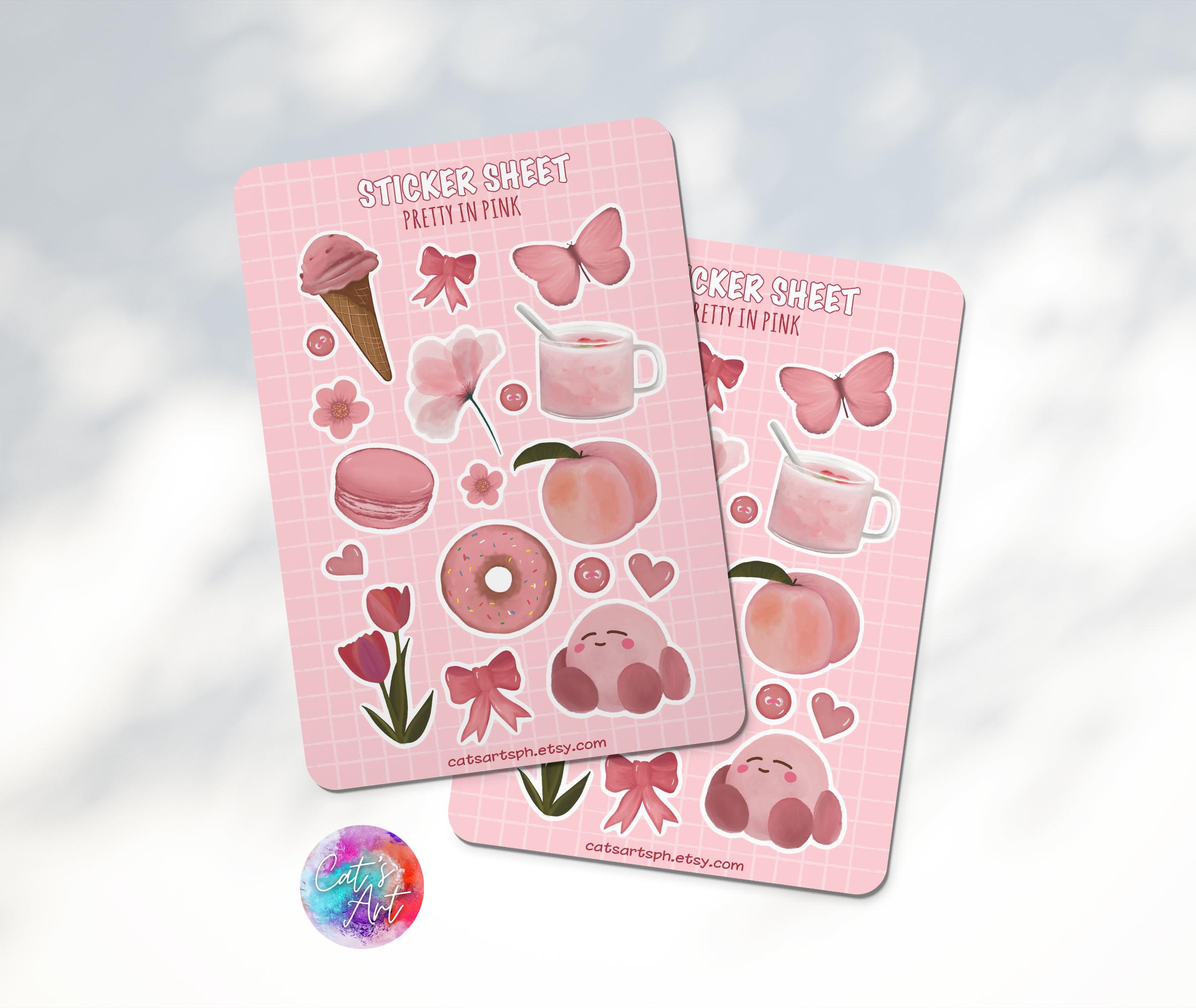 Pink Aesthetic Sticker Sheet, Pink Kawaii Stickers, Planner Stickers ...