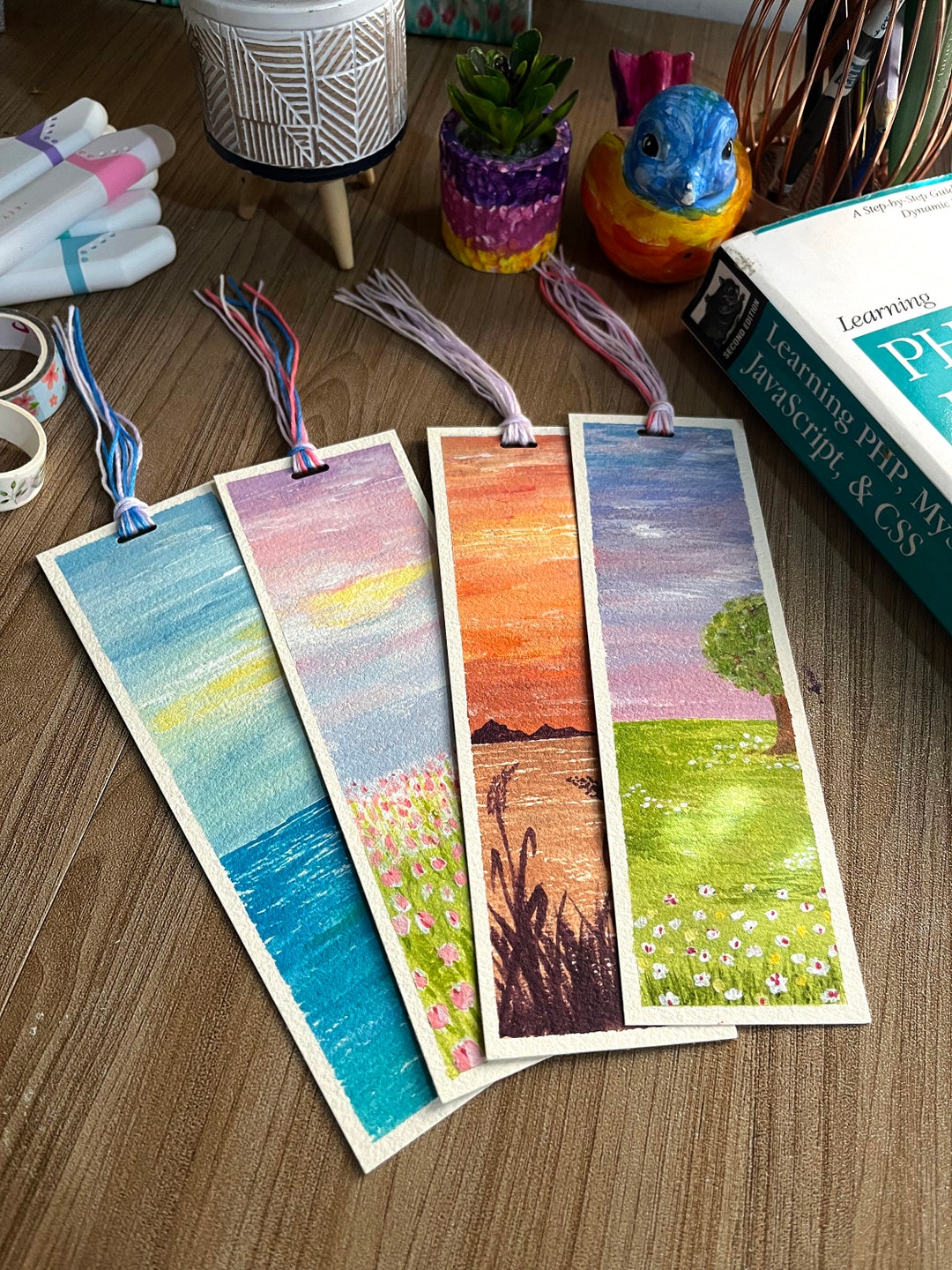 Hand Painted Bookmarks, Original Acrylic Painting, Tulips and Sky - Etsy
