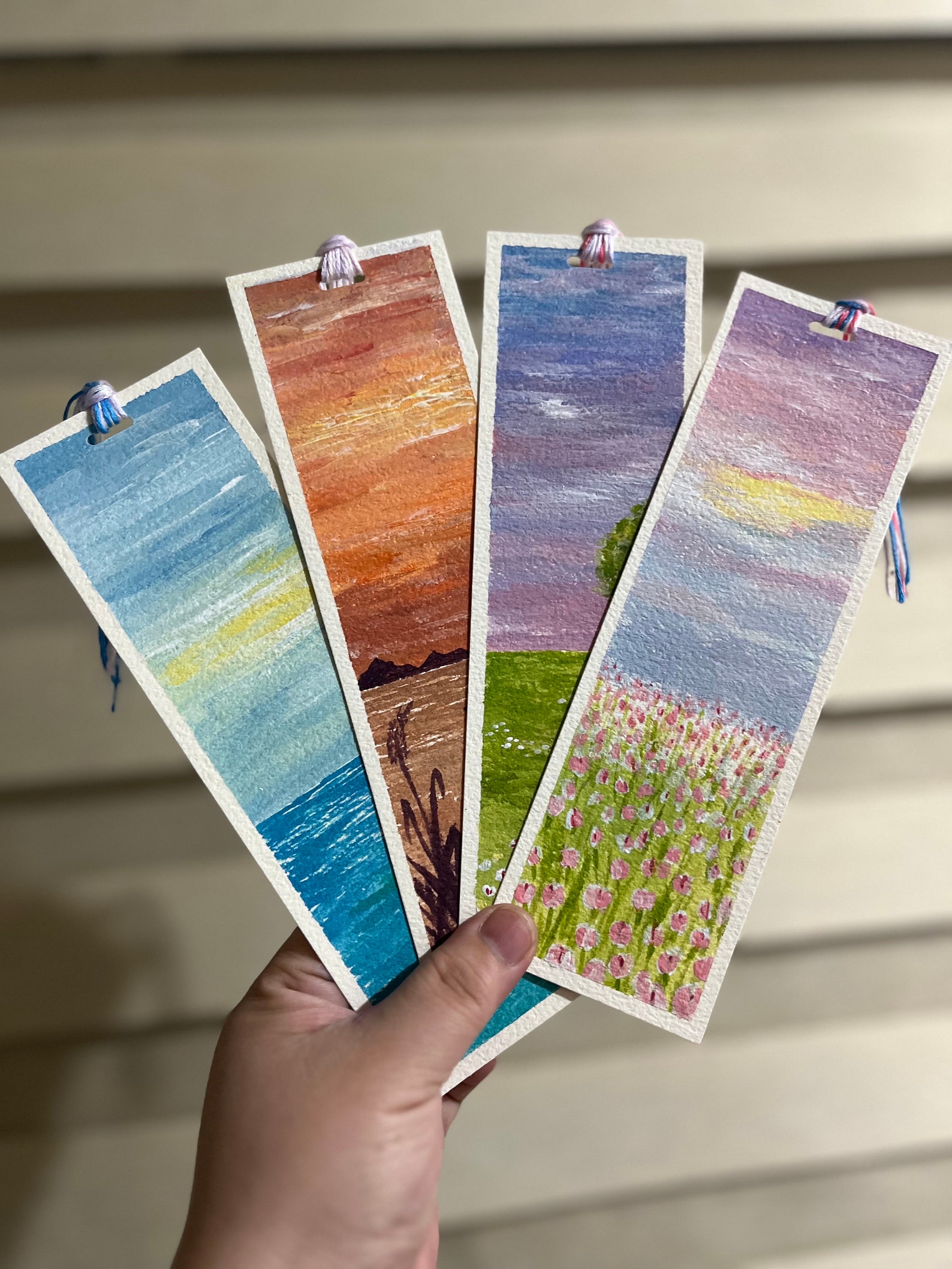 Hand Painted Bookmarks, Original Acrylic Painting, Tulips and Sky - Etsy