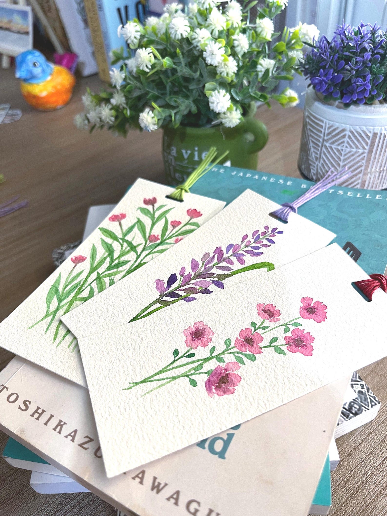 Hand Painted Book Marks Floral Design Bookmarks 3 Pcs per Set Original ...
