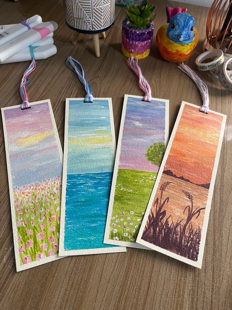 Hand Painted Bookmarks, Original Acrylic Painting, Tulips and Sky - Etsy