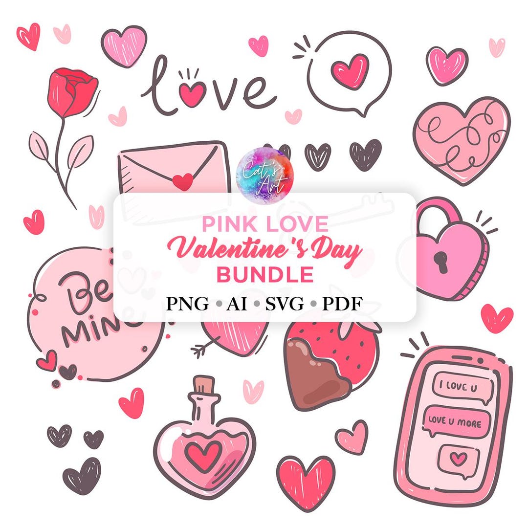 Valentine's Day SVG, PNG, AI Bundle, Pink Love Digital Stickers - Etsy