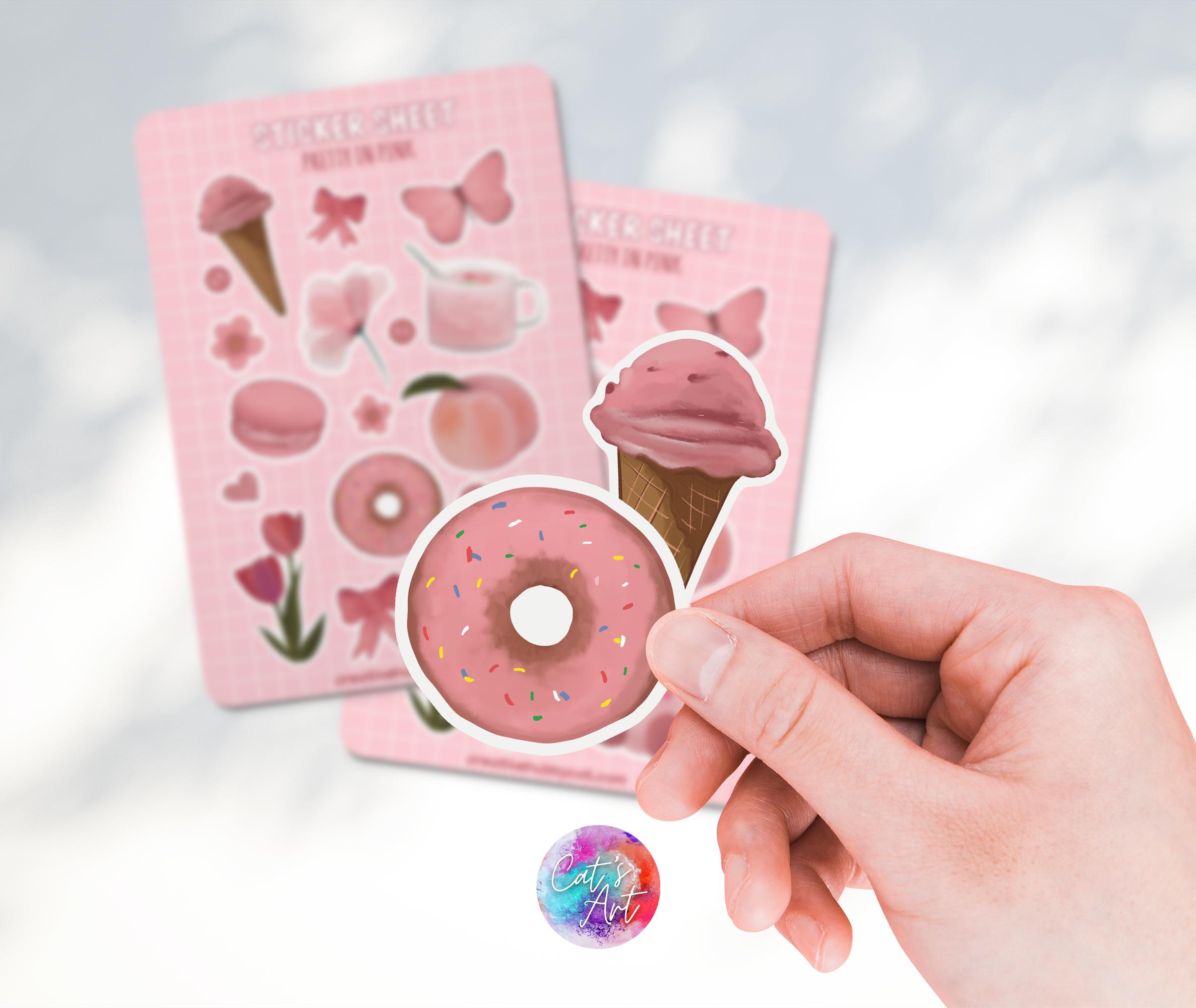 Pink Aesthetic Sticker Sheet, Pink Kawaii Stickers, Planner Stickers ...