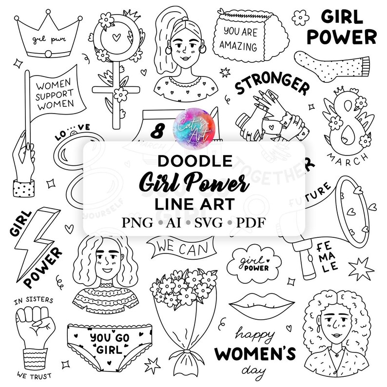Line Art Women's Day SVG, PNG, Girl Power - Etsy