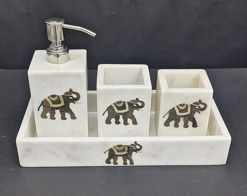 White Marble Bathroom Set - Handcrafted, 100% Natural Stone Set ...