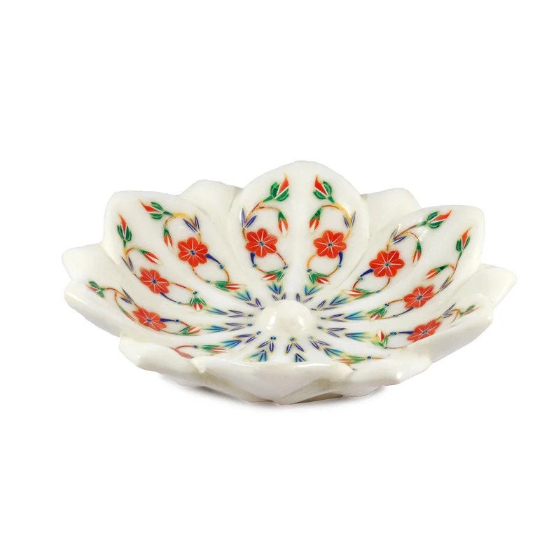 8 Inches Marble Stone Inlay Petal, Fruit Bowl, Flower Floater Bowl ...