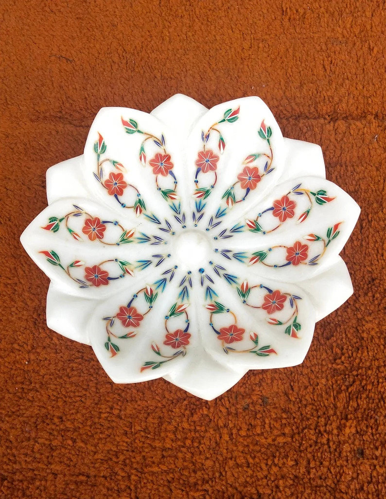 8 Inches Marble Stone Inlay Petal Fruit Bowl Flower Floater - Etsy
