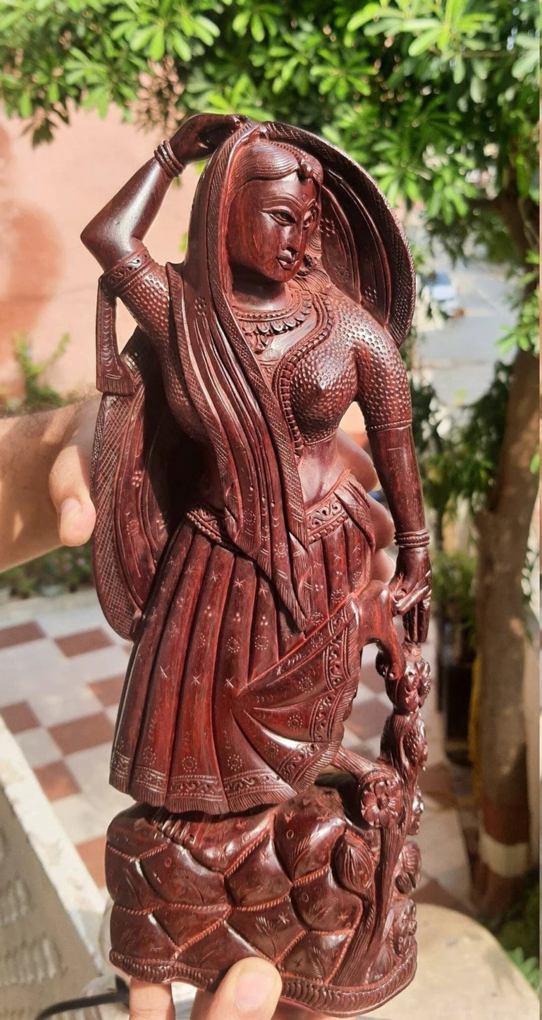 Antique Aged Aged Red Sandalwood Lady Statue Hand Carving Decoration ...
