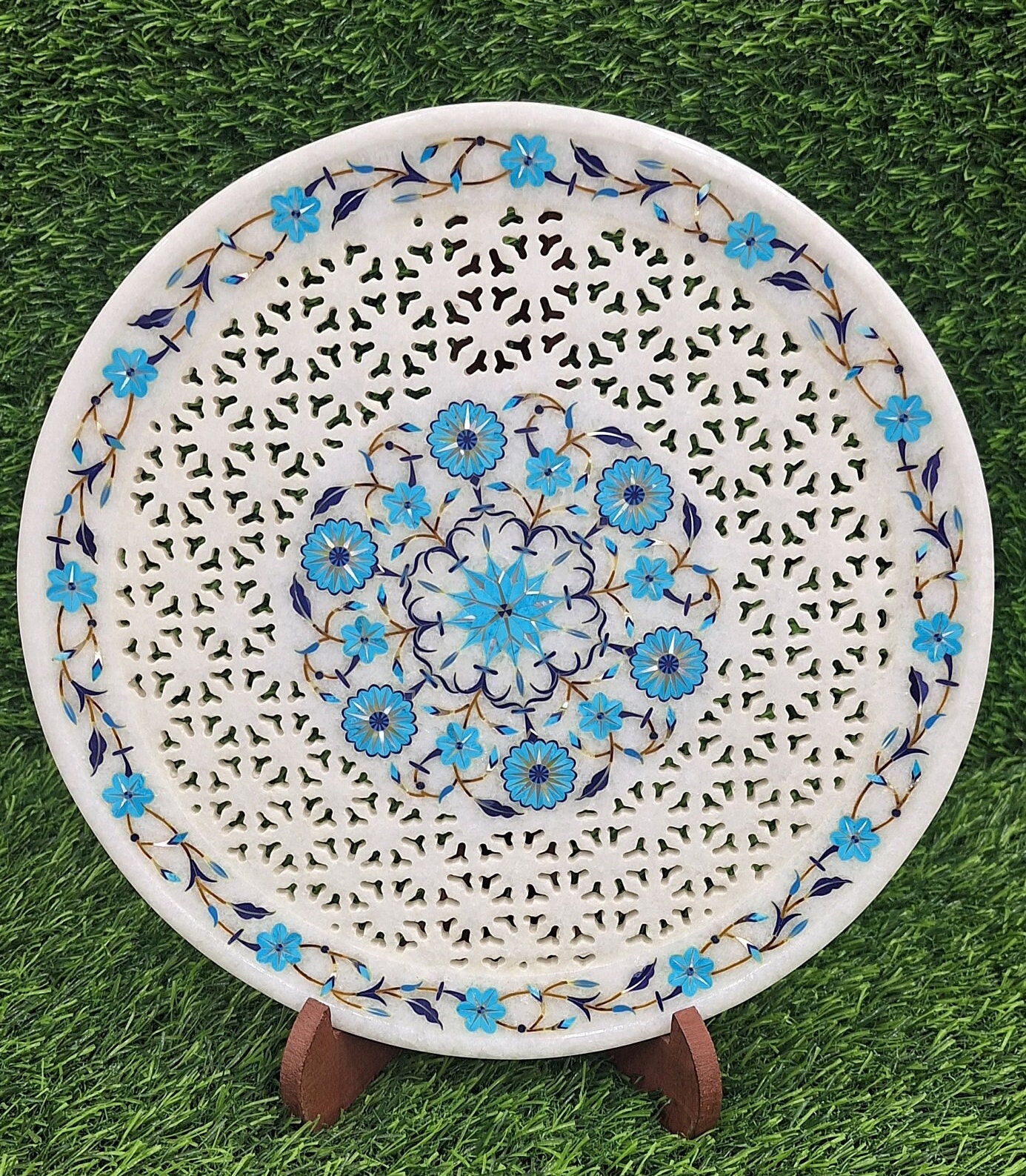 Marble Inlay Lattice Art Plate, Marble Inlay End Table Top, Pietra Dura ...