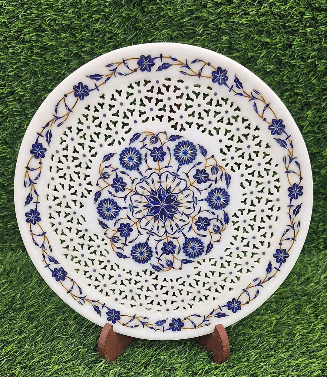 Marble Inlay Lattice Art Plate, Marble Inlay End Table Top, Pietra Dura ...